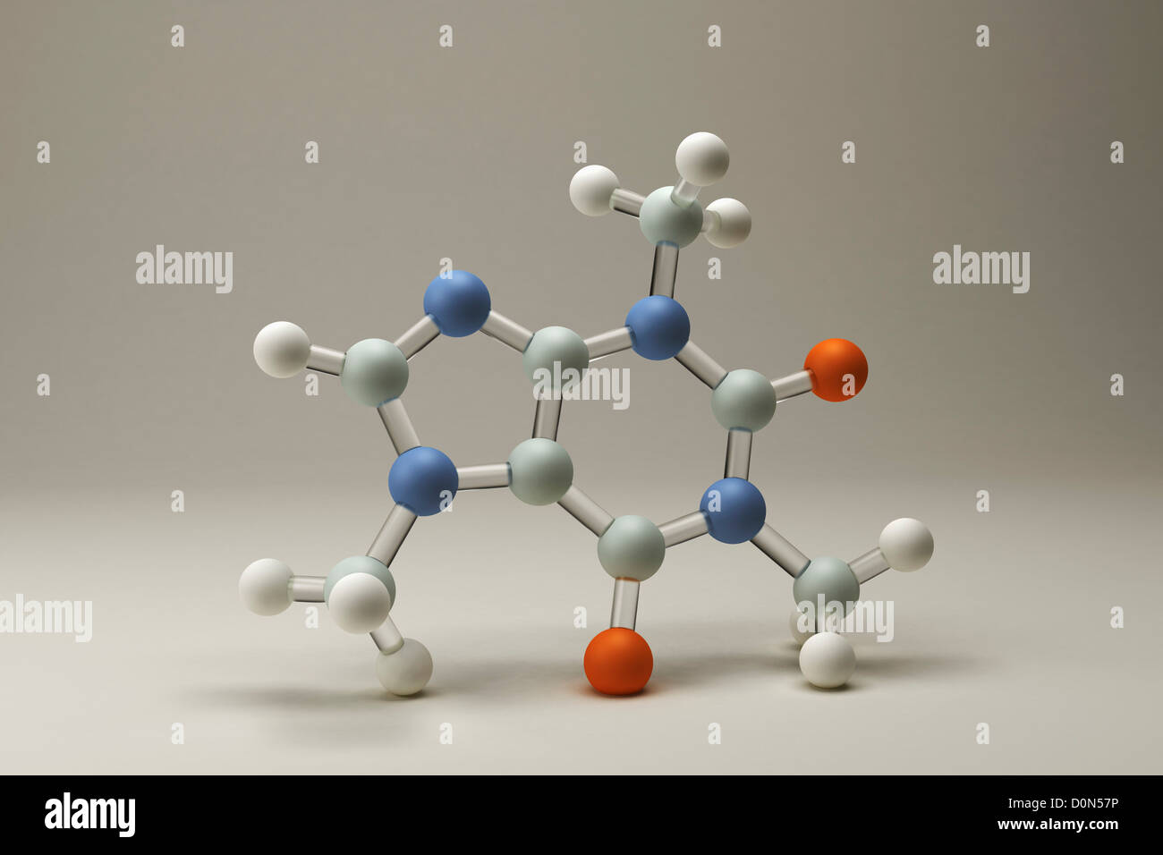 Caffeine molecular model. Caffeine acts as a central nervous system ...