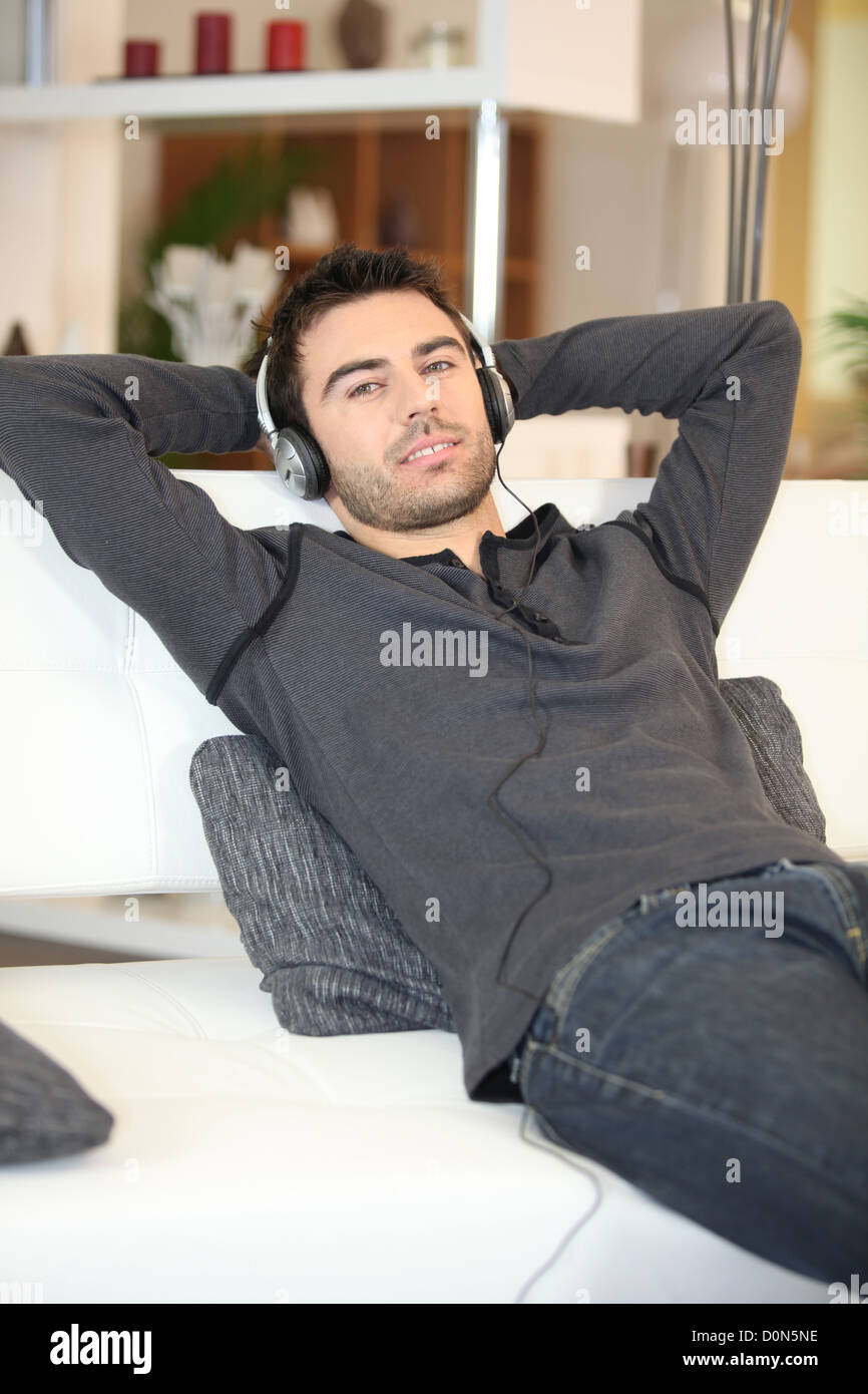 Man relaxing with his music Stock Photo - Alamy