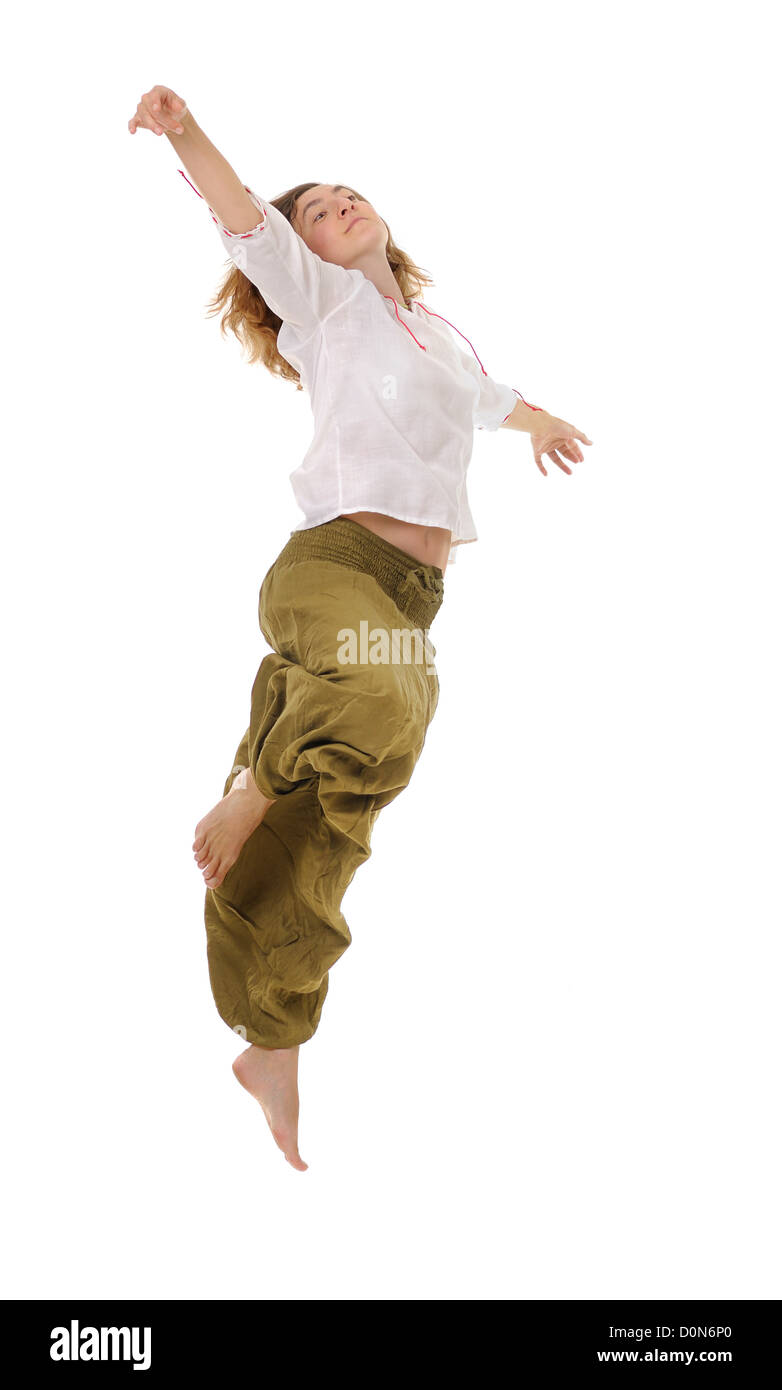 Woman training a dance jump Stock Photo - Alamy