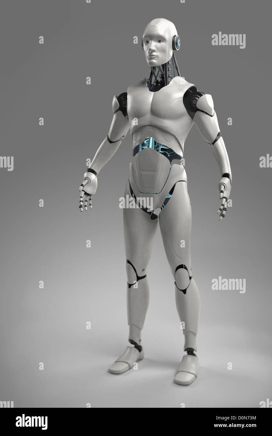 A male android standing against a gray backdrop Stock Photo - Alamy