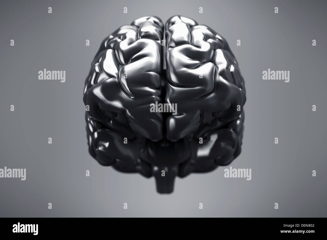 A front view of a metallic brain with the cerebral hemispheres ...