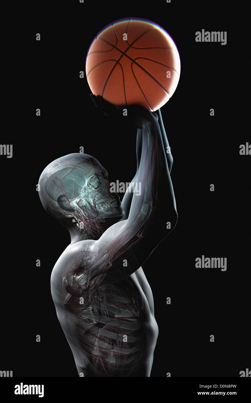 Male figure jumping with a basketball about to take a shot. The ...