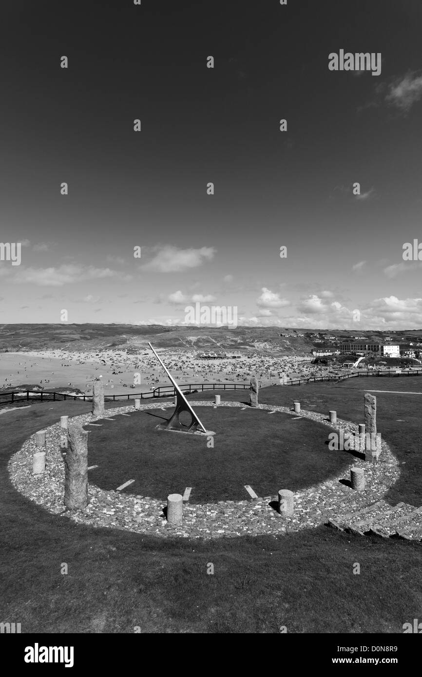 Droskyn Sundial, Millennium Landmark, Perranporth village; Cornwall ...