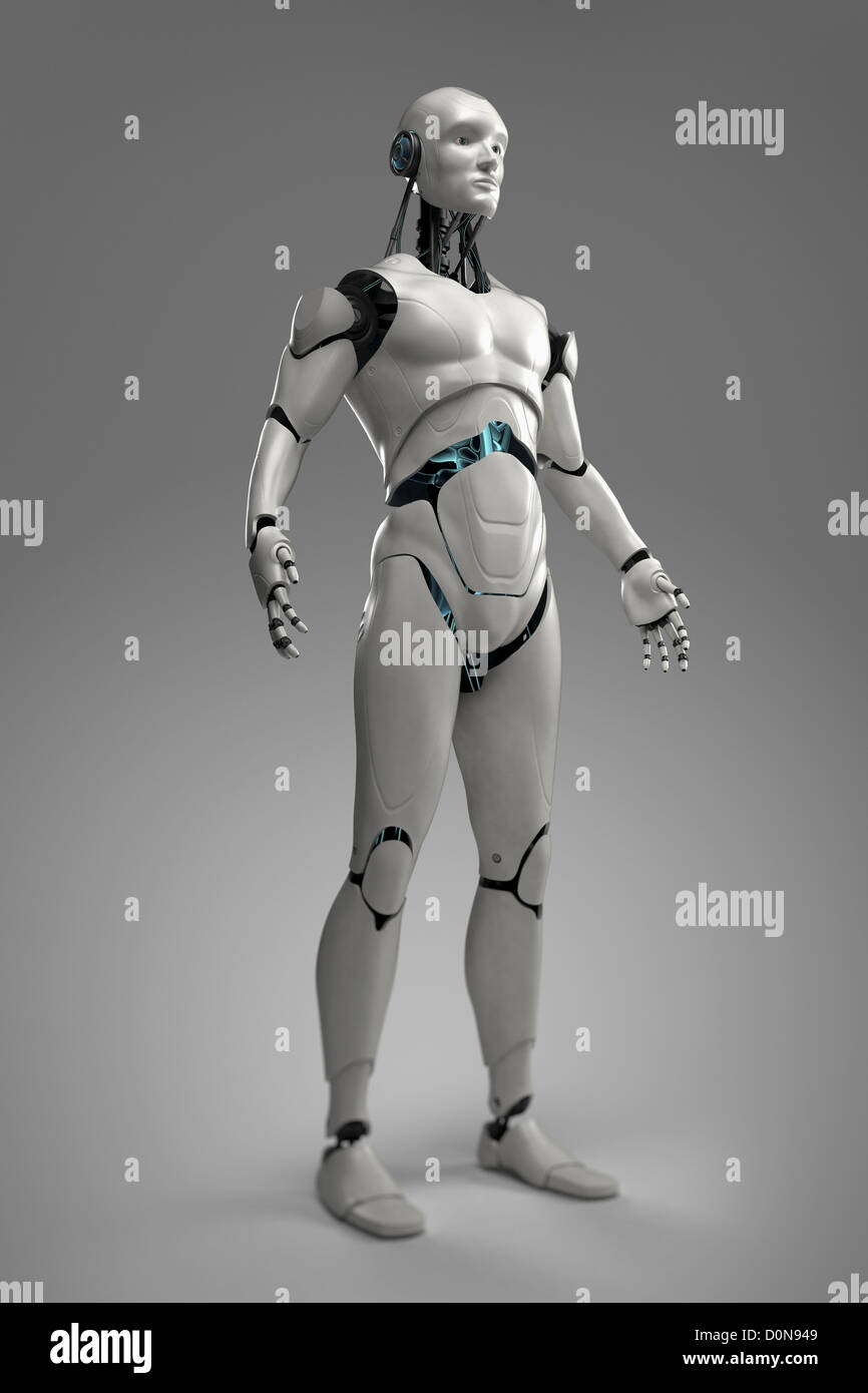A male android standing against a gray backdrop Stock Photo - Alamy