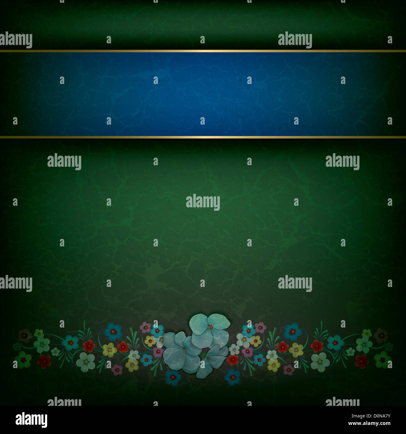 abstract grunge floral background with spring flowers and blue ribbon ...