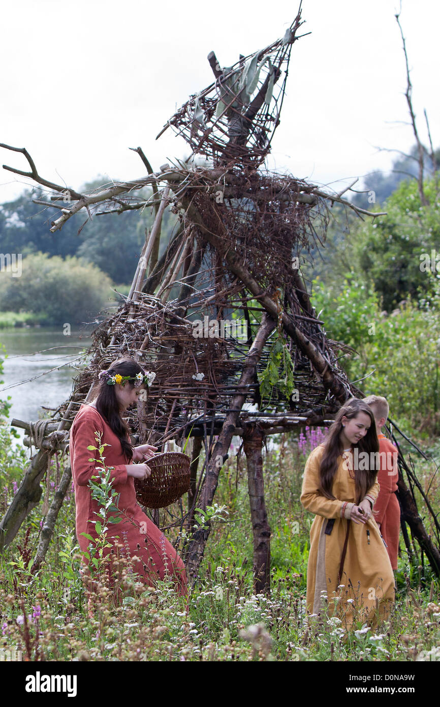 Young historic interpreters help recreate medieval pagan scene Stock ...