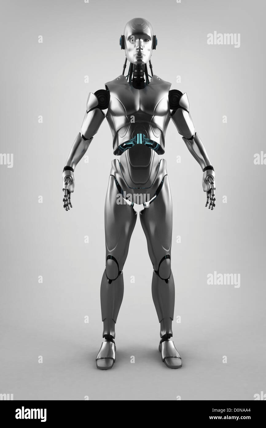 A male android standing against a gray backdrop Stock Photo - Alamy