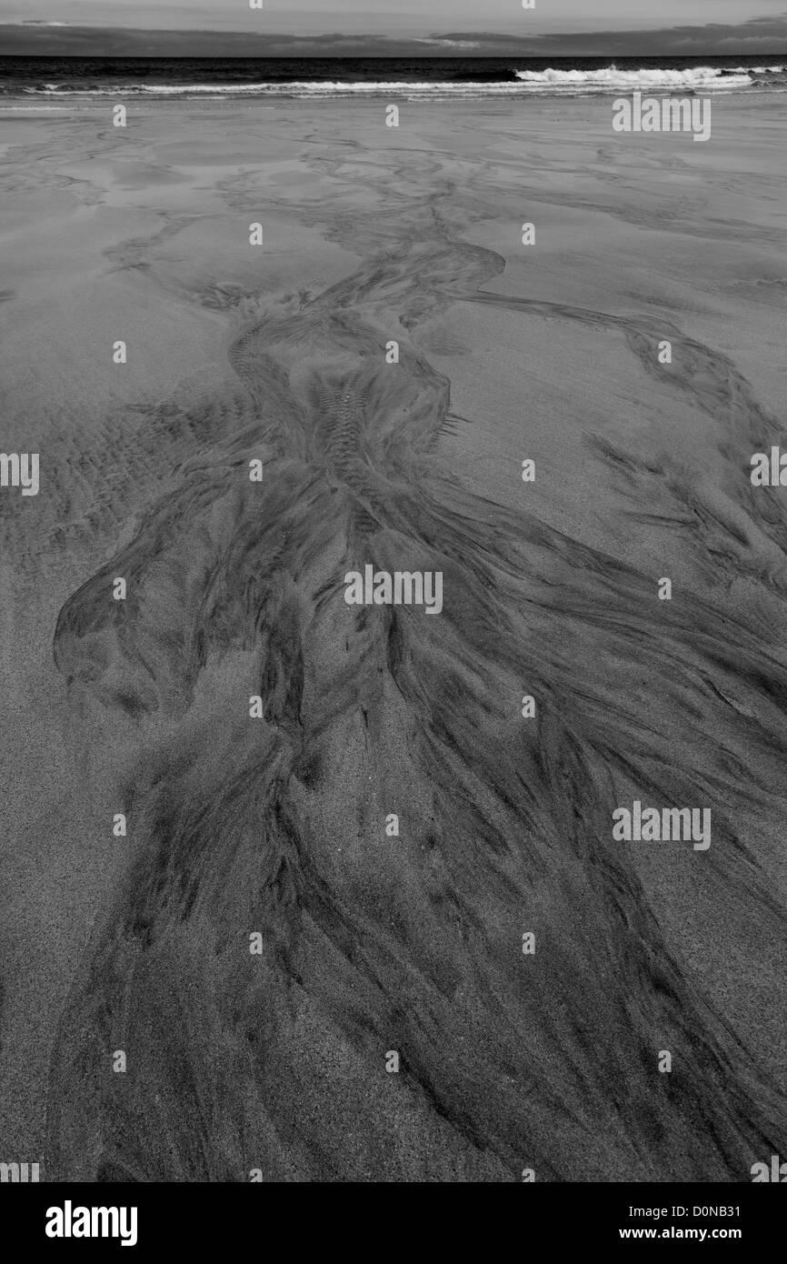Black and White panoramic image Sand Paterns, Porthmeor beach, St Ives ...