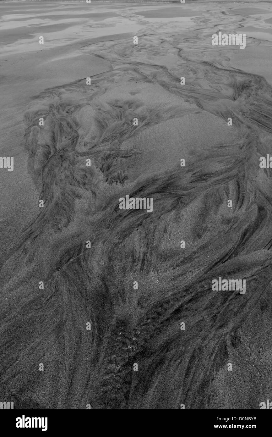 Black and White panoramic image Sand Paterns, Porthmeor beach, St Ives ...