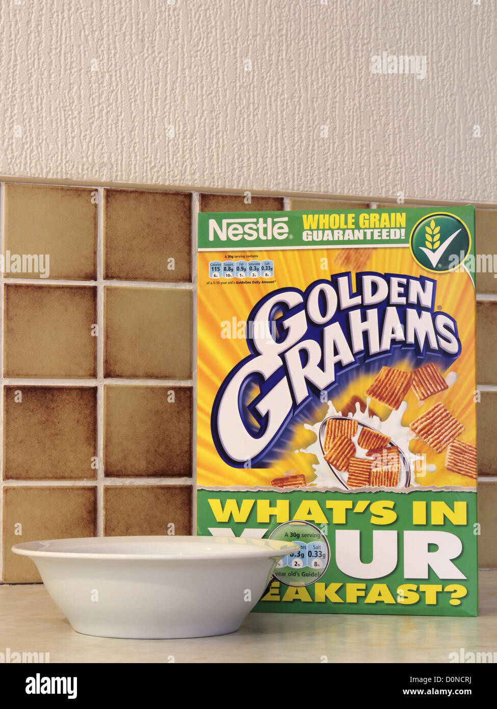 Packet of Golden Grahams Breakfast Cereal with Bowl Stock Photo - Alamy