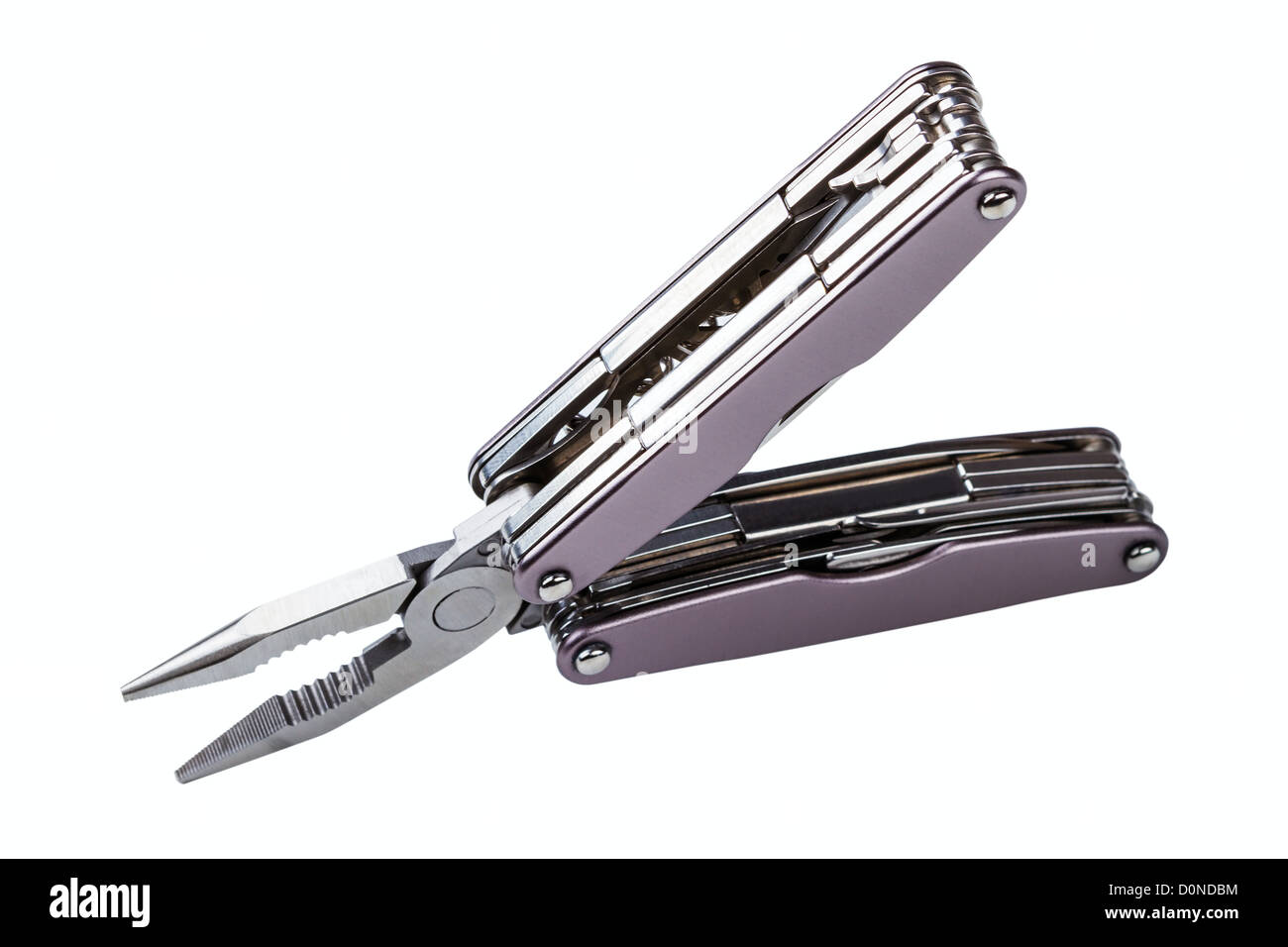 steel folding multitool isolated on a white background Stock Photo - Alamy
