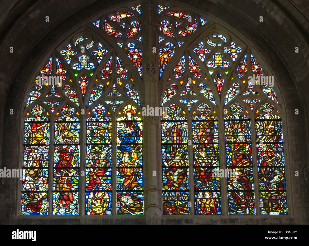 BRUSSELS - JUNE 22: Family tree of Jesus Christ from windowpane in ...