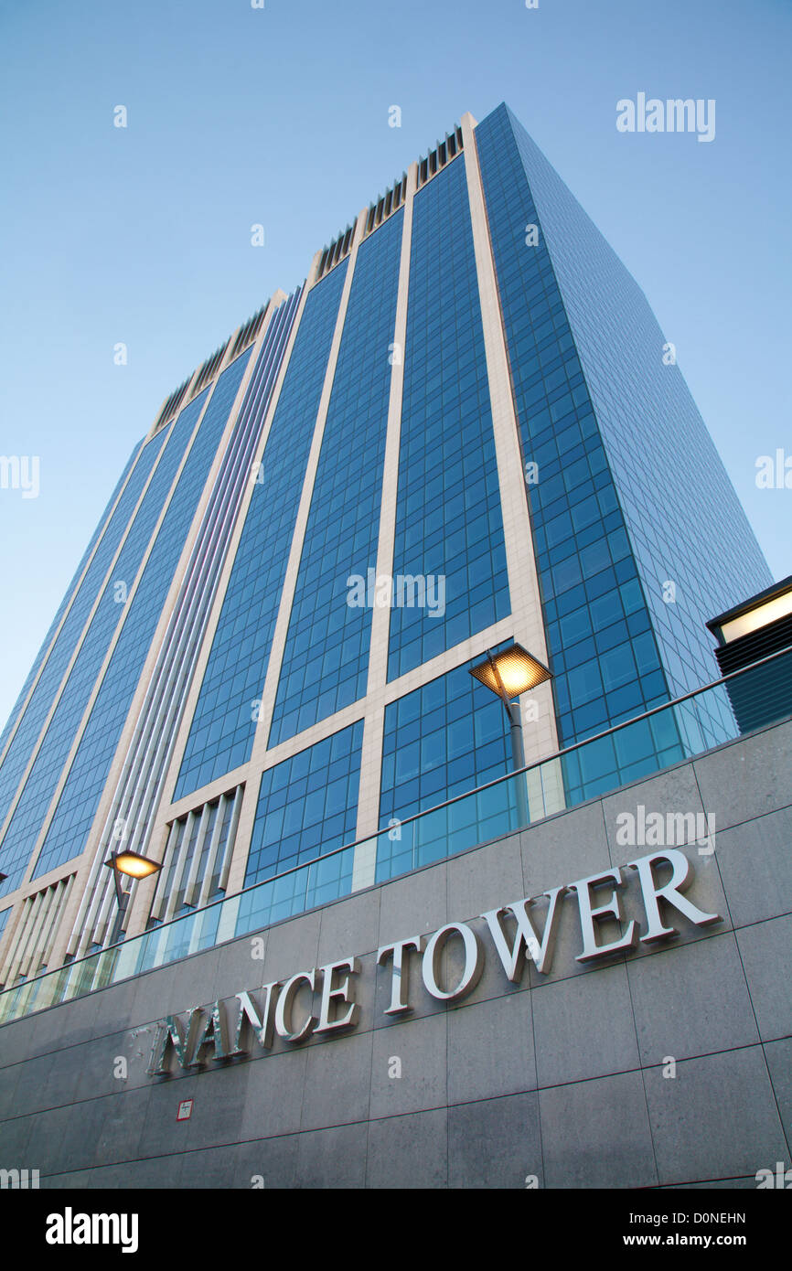 BRUSSELS - JUNE 22: Finance Tower facade from west in evening light on ...