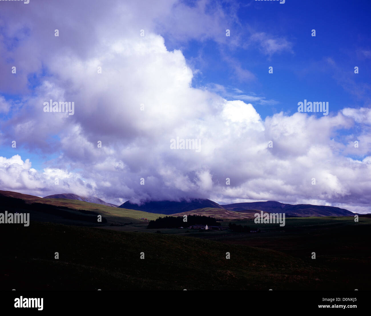 Storm clouds passing above Ben Vuirich Meall an Daimh and Ben Vrackie ...