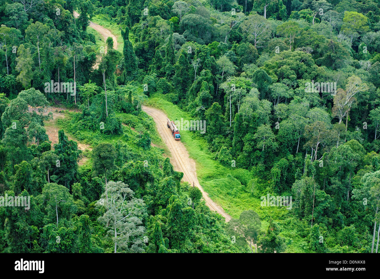 A truck on a logging track, at the edge of the Maliau Basin, Sabah ...