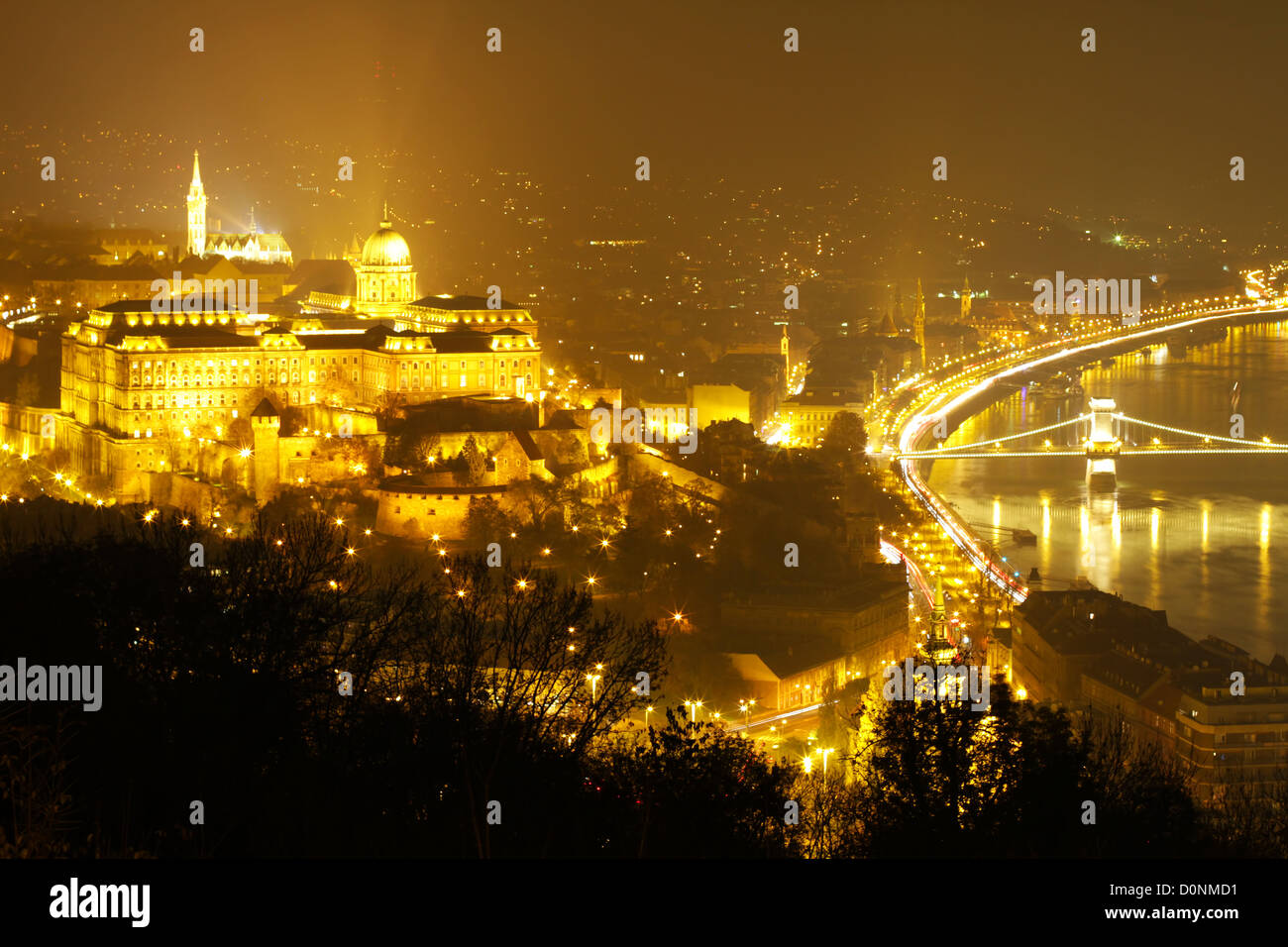 Budapest at Night - view from Buda side to the Castle of Buda and River ...
