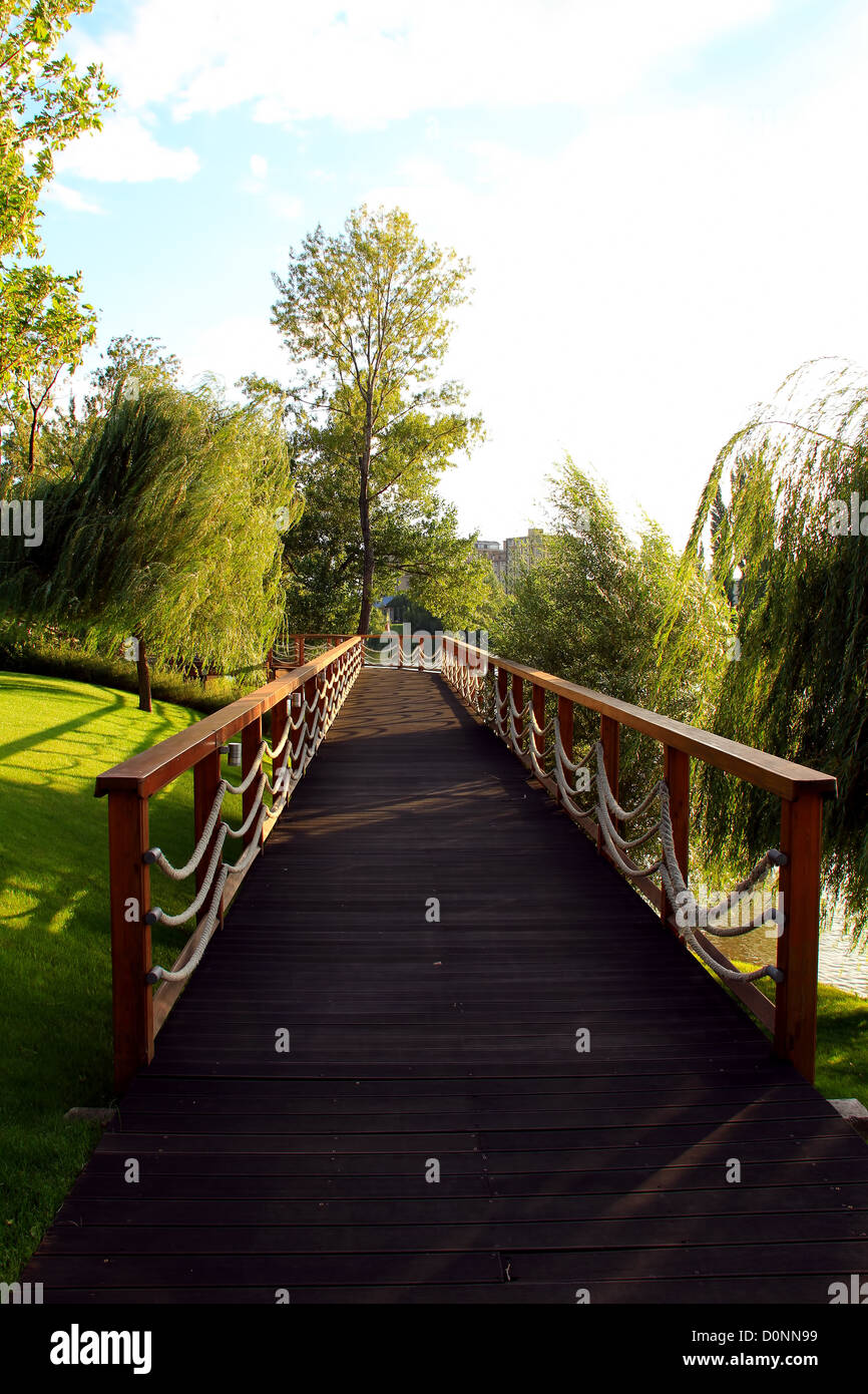 Wooden Bridge in Park Stock Photo - Alamy