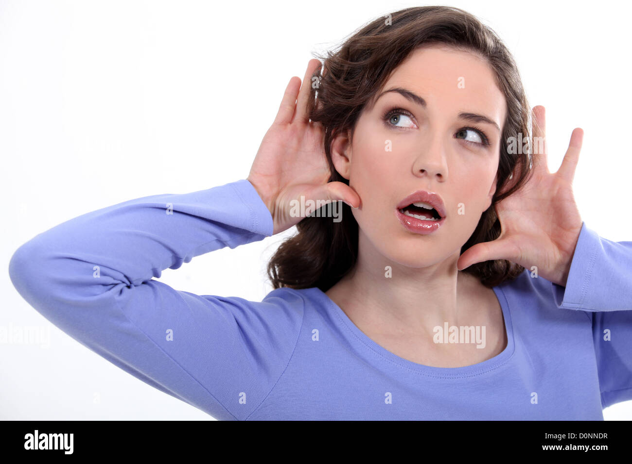 woman listening something carefully Stock Photo - Alamy