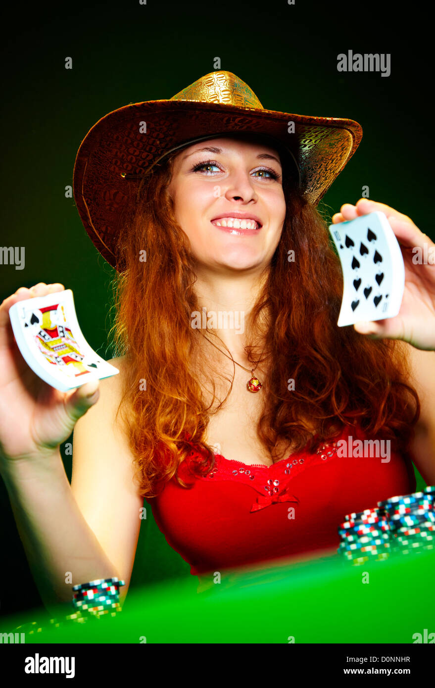 girl and playing cards Stock Photo - Alamy