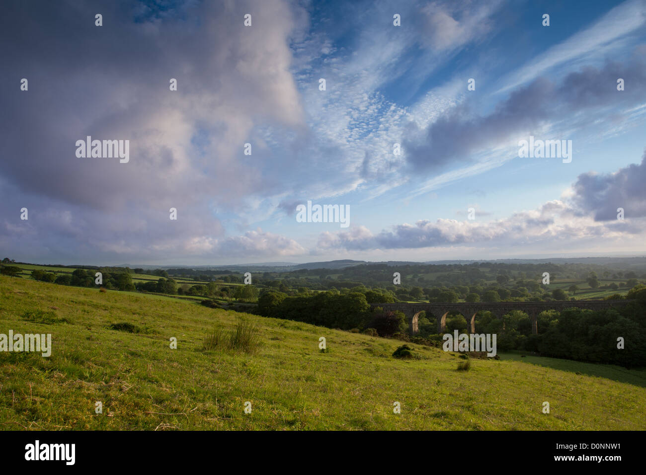 Lake Down with views to Lake Viaduct and across Devon. Dartmoor ...