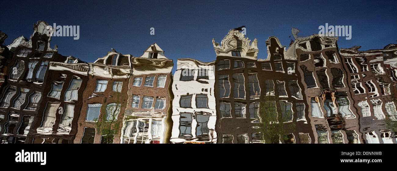 A panoramic view of Dutch Architecture reflected in the waterway's of ...