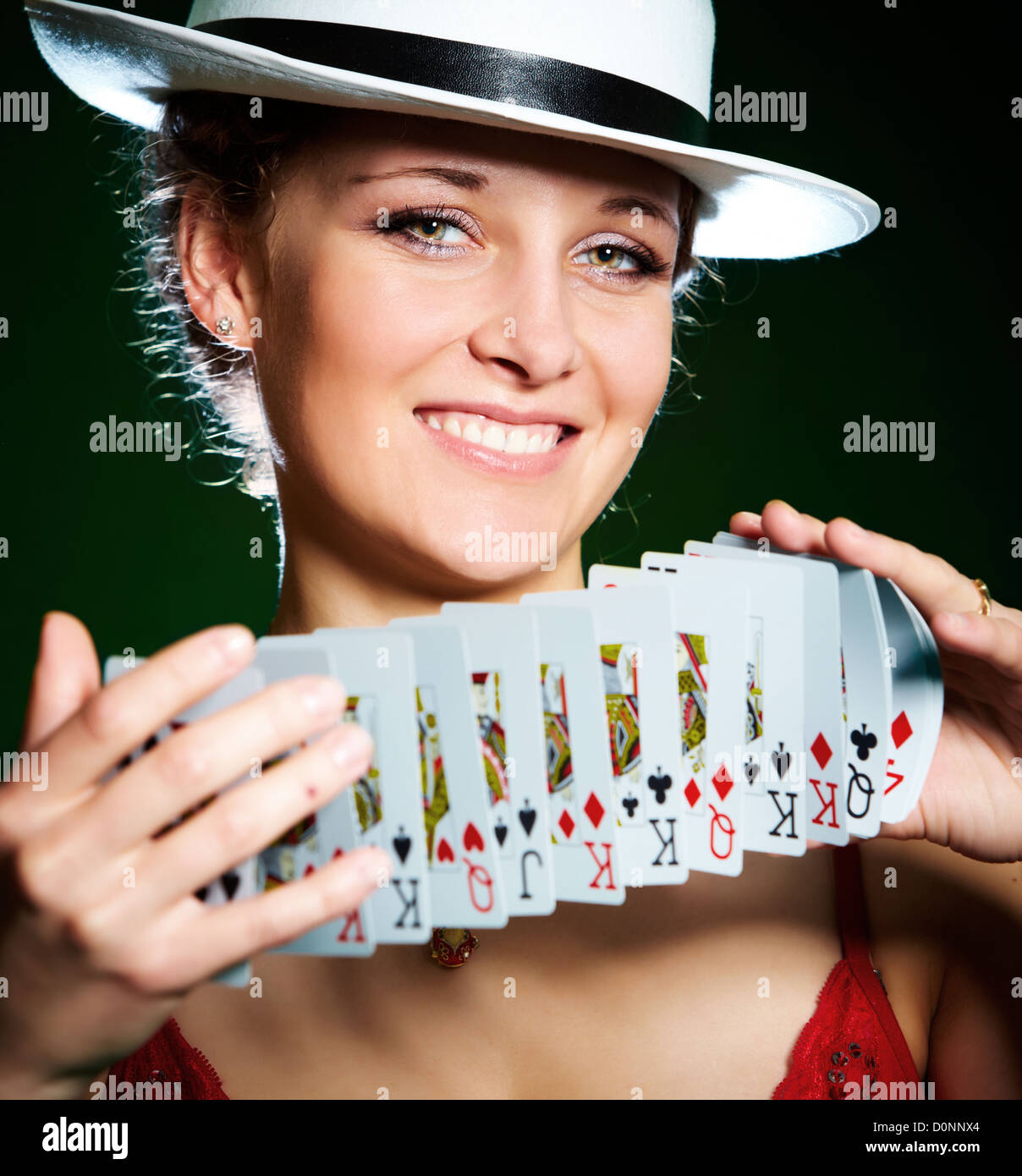 girl and playing cards Stock Photo - Alamy