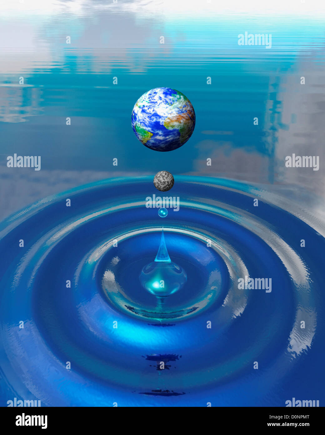 The Earth and Moon as Drops of Water Stock Photo - Alamy