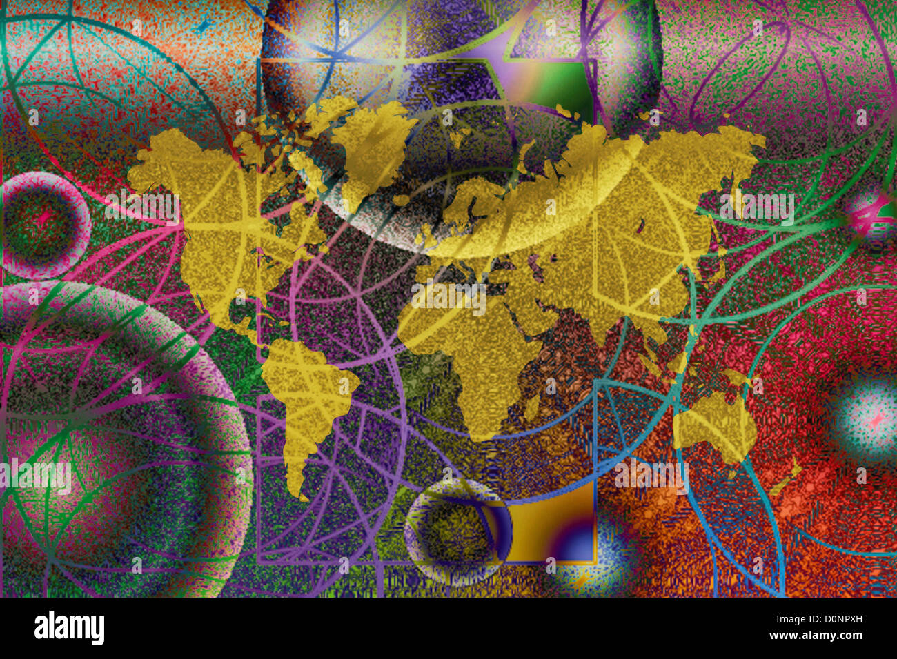 World Map in Gold over Eclectic Background Design Stock Photo - Alamy