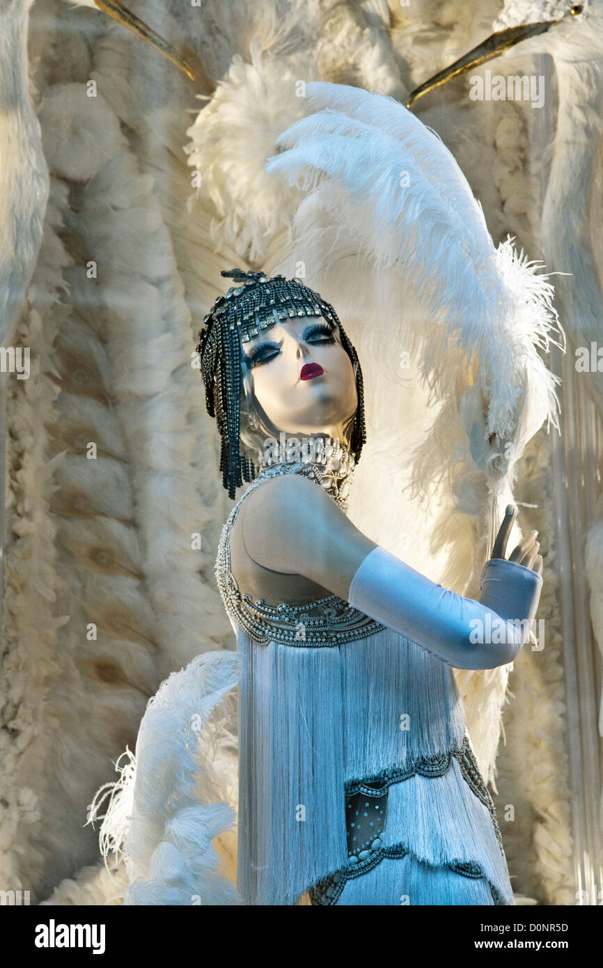 detail mannequin in full Follies regalia including ostrich feather fan ...