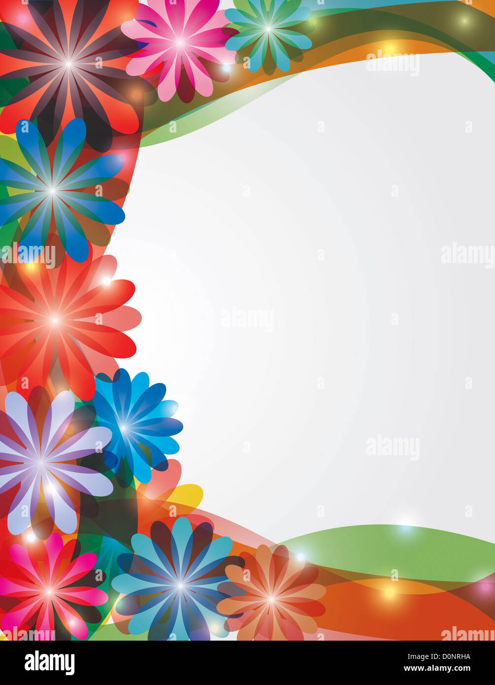Colorful Abstract Spring Flowers Border with Sparkles Illustration ...