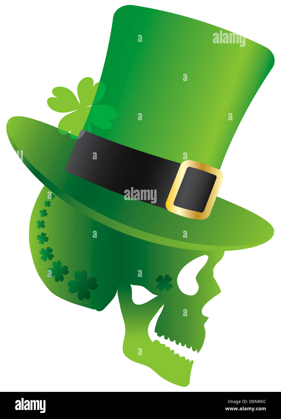 St Patricks Day Green Irish Skull with Leprechaun Hat Side Profile View ...
