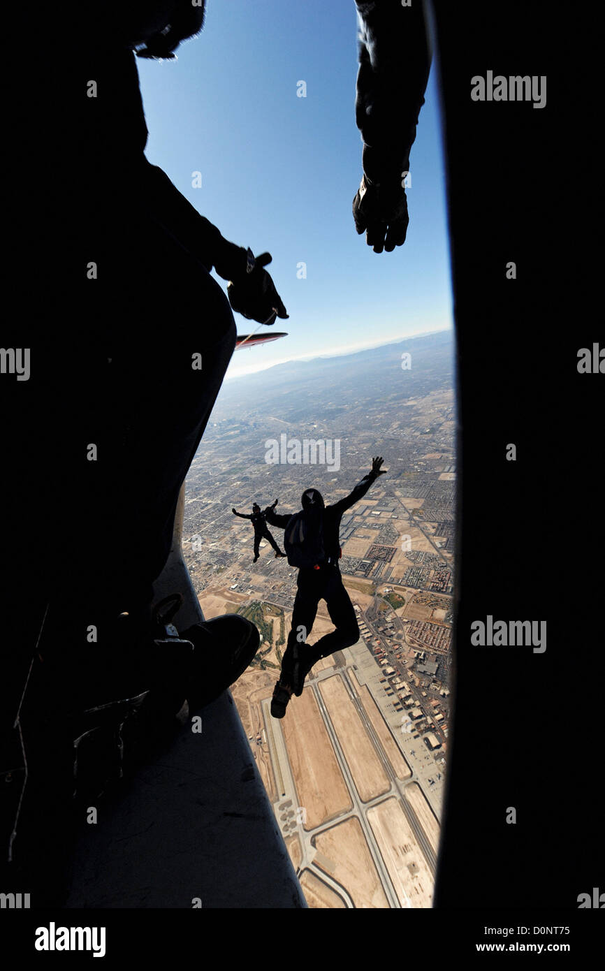 The U.S. Air Force Academy Parachute Team jumps out their aircraft over ...