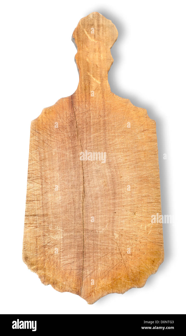 Old wooden cutting board isolated on a white background Stock Photo - Alamy