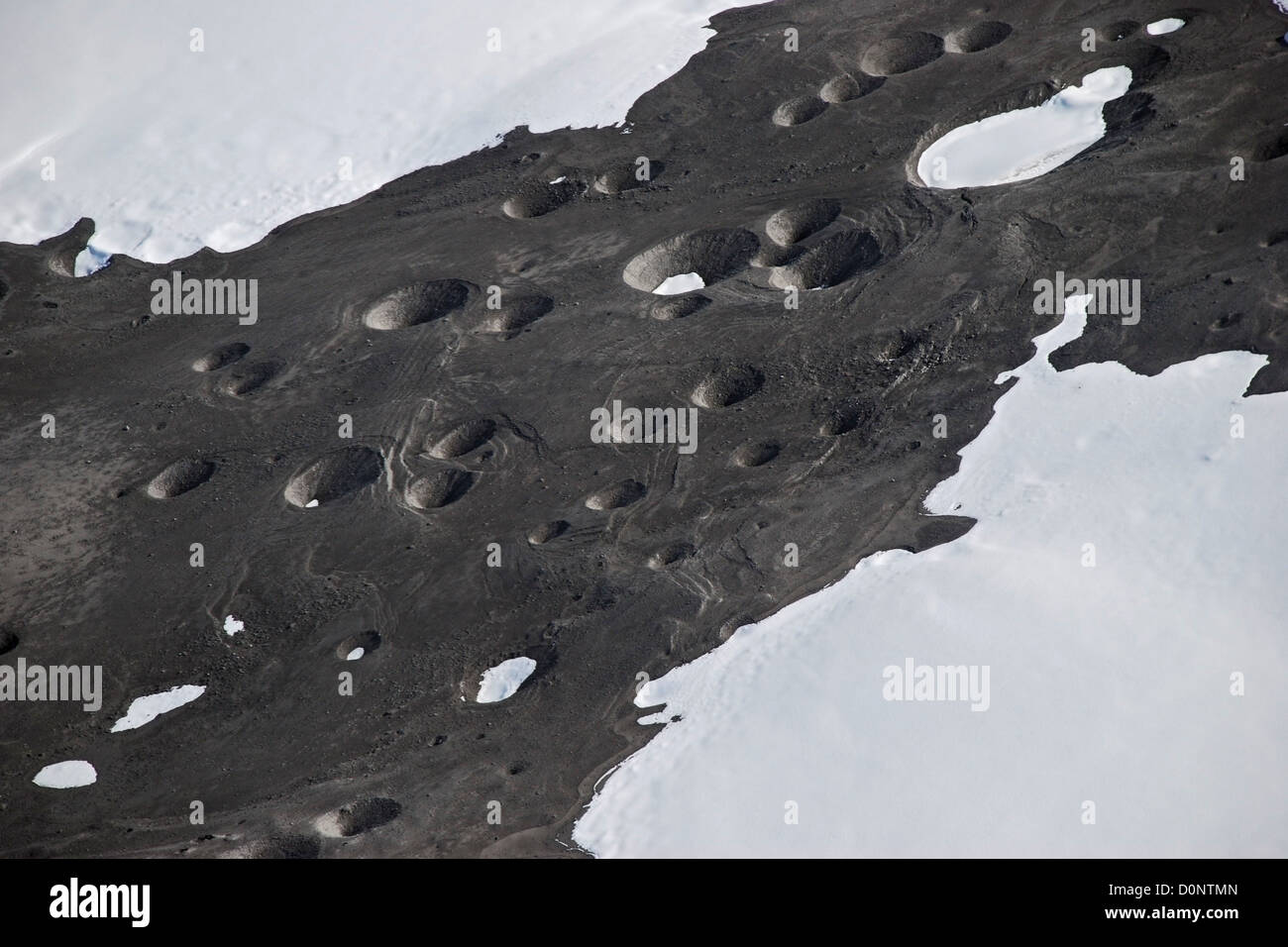 Crater-like pits in deposit material pyroclastic flow on Mount Redoubt ...