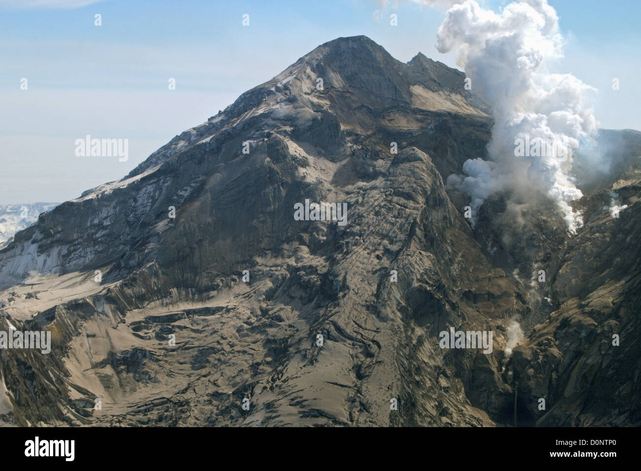 An aerial view upper gorge Mount Redoubt shows growing lava dome ...