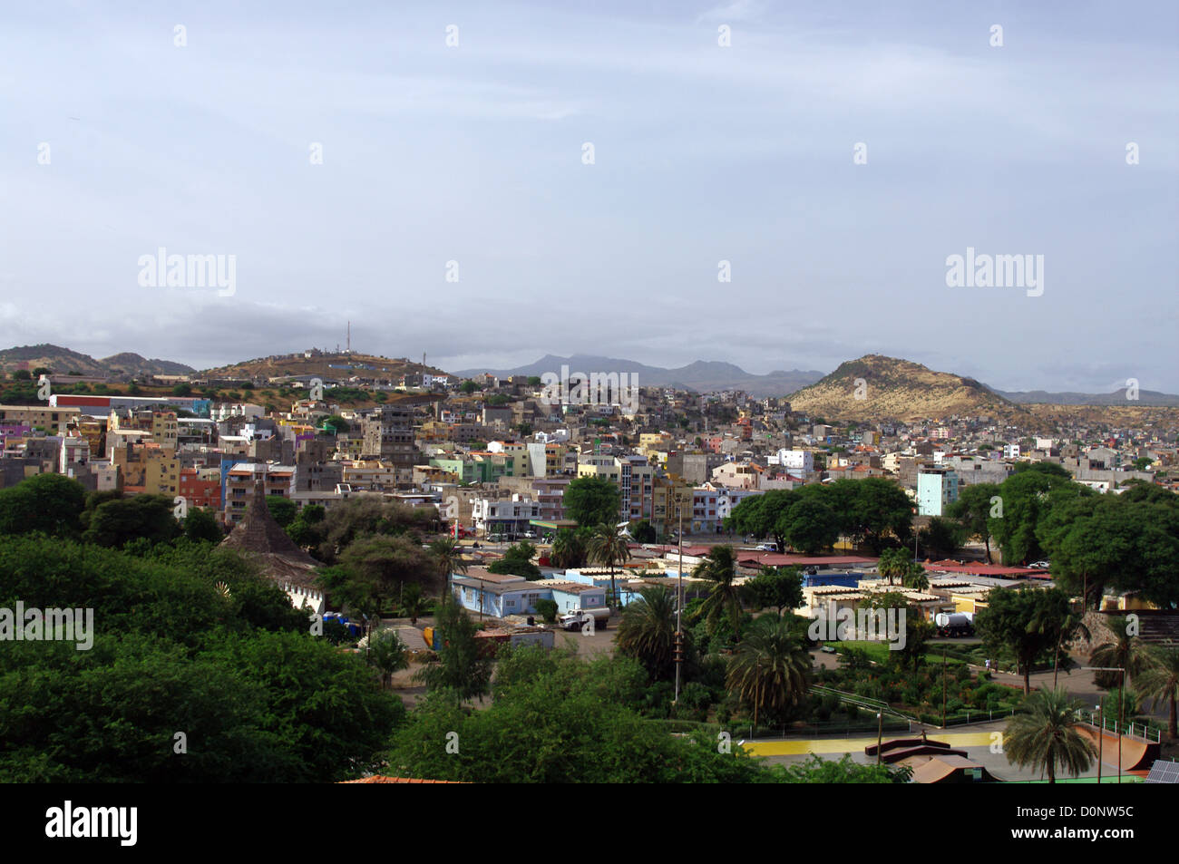 View of Cape Verde's capital Praia from the central Plateau Stock Photo ...