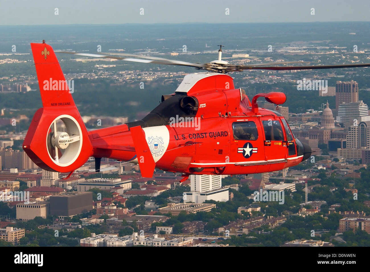 Dolphin Helicopter Over Austin Stock Photo - Alamy