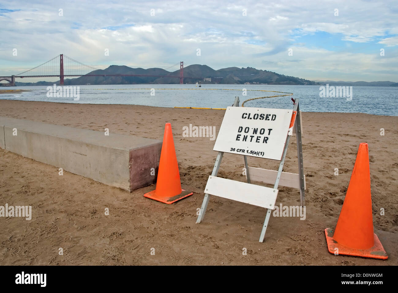 Beach Closed Due to Oil Spill Stock Photo - Alamy