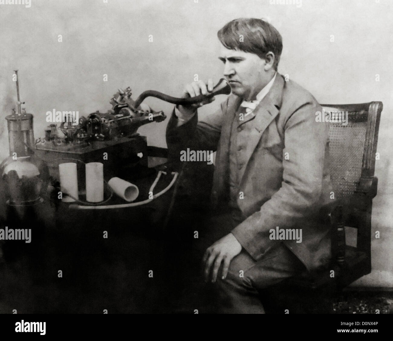 Thomas Edison Using Early Recording Phonograph Stock Photo - Alamy