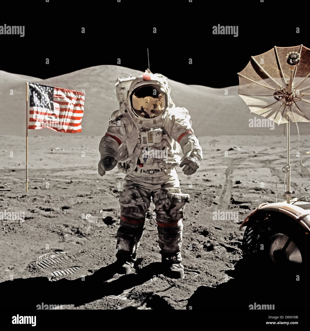 Apollo 17 Astronaut, American Flag, and Rover Stock Photo - Alamy