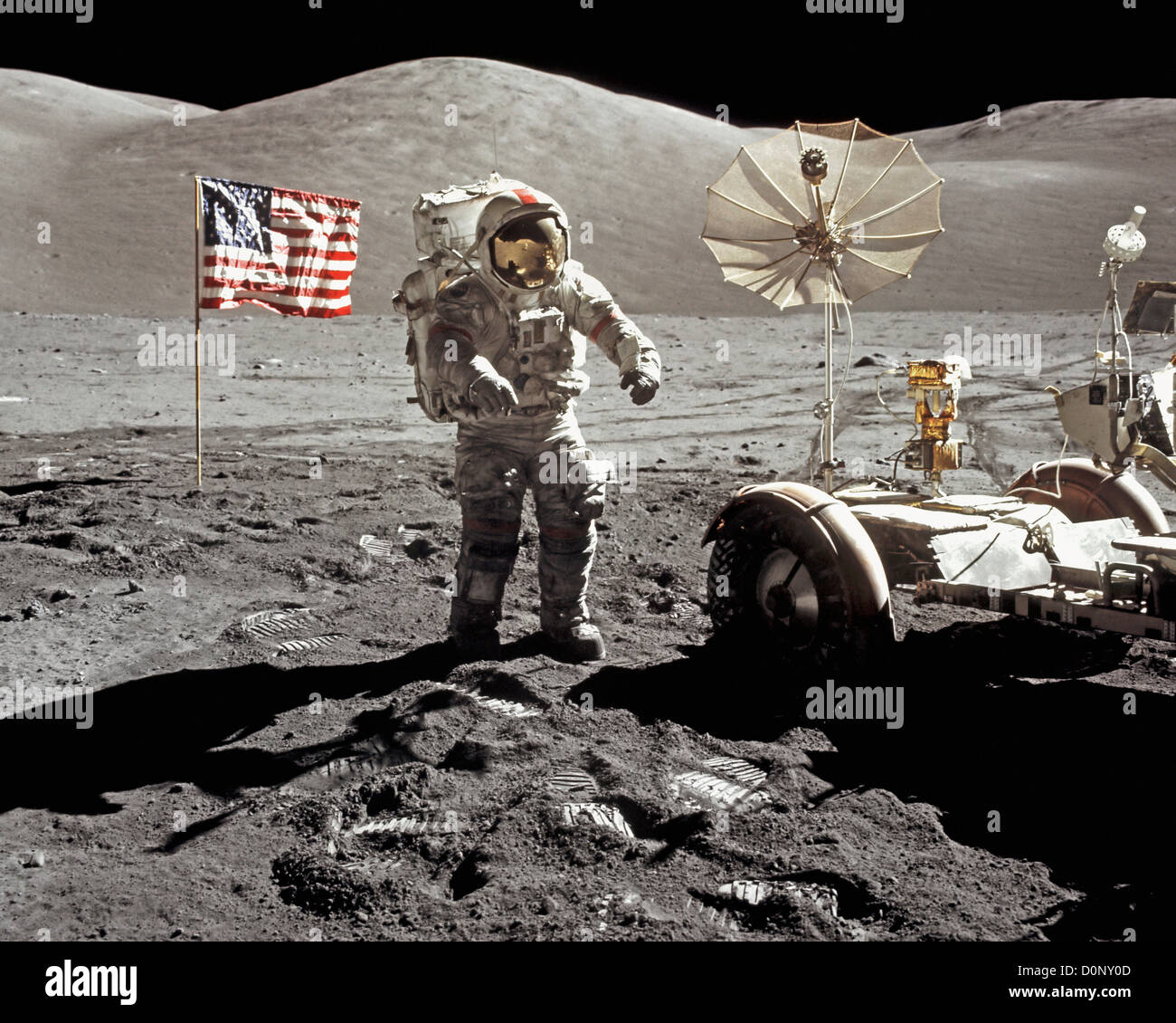 An Apollo 17 Astronaut and Lunar Rover in a Moon Valley Stock Photo - Alamy