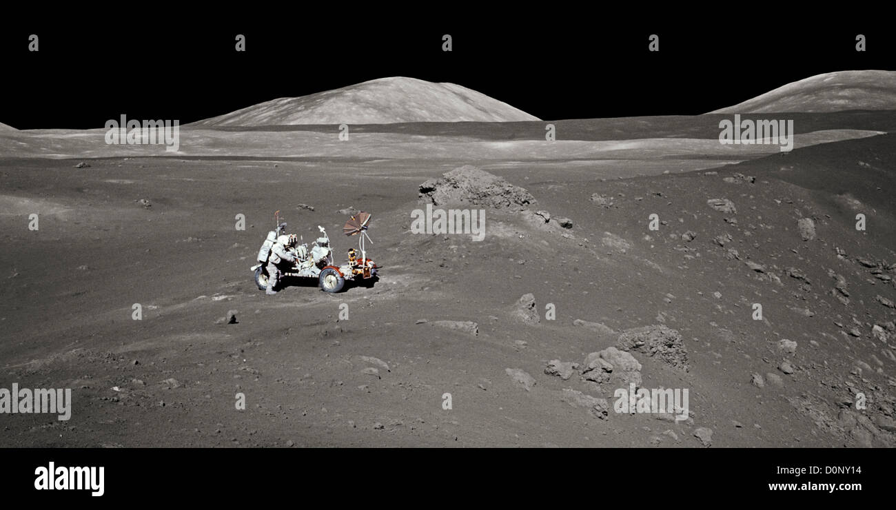 An Apollo 17 Astronaut and Lunar Rover in a Moon Valley Stock Photo - Alamy