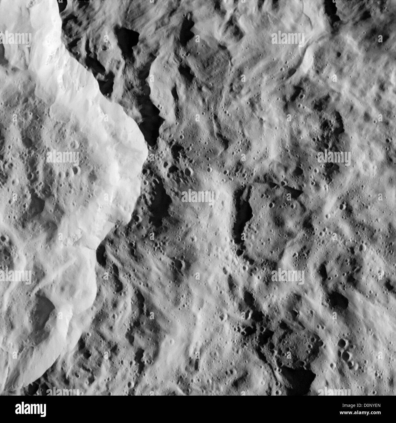 Close-Up of Crater on Surface of Rhea Stock Photo - Alamy