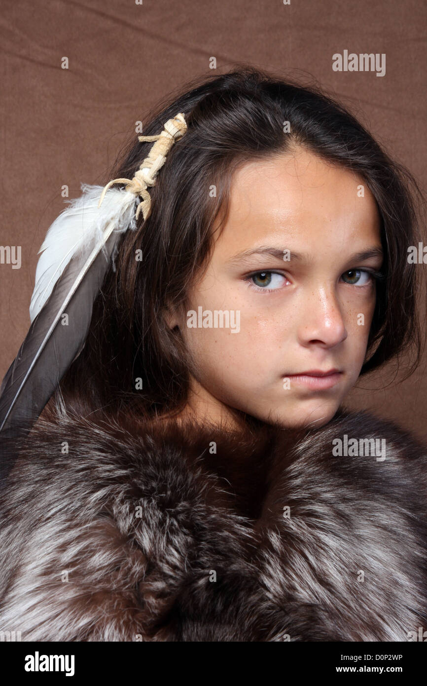 A Native American Indian boy Lakota Sioux wearing a fur Stock Photo - Alamy