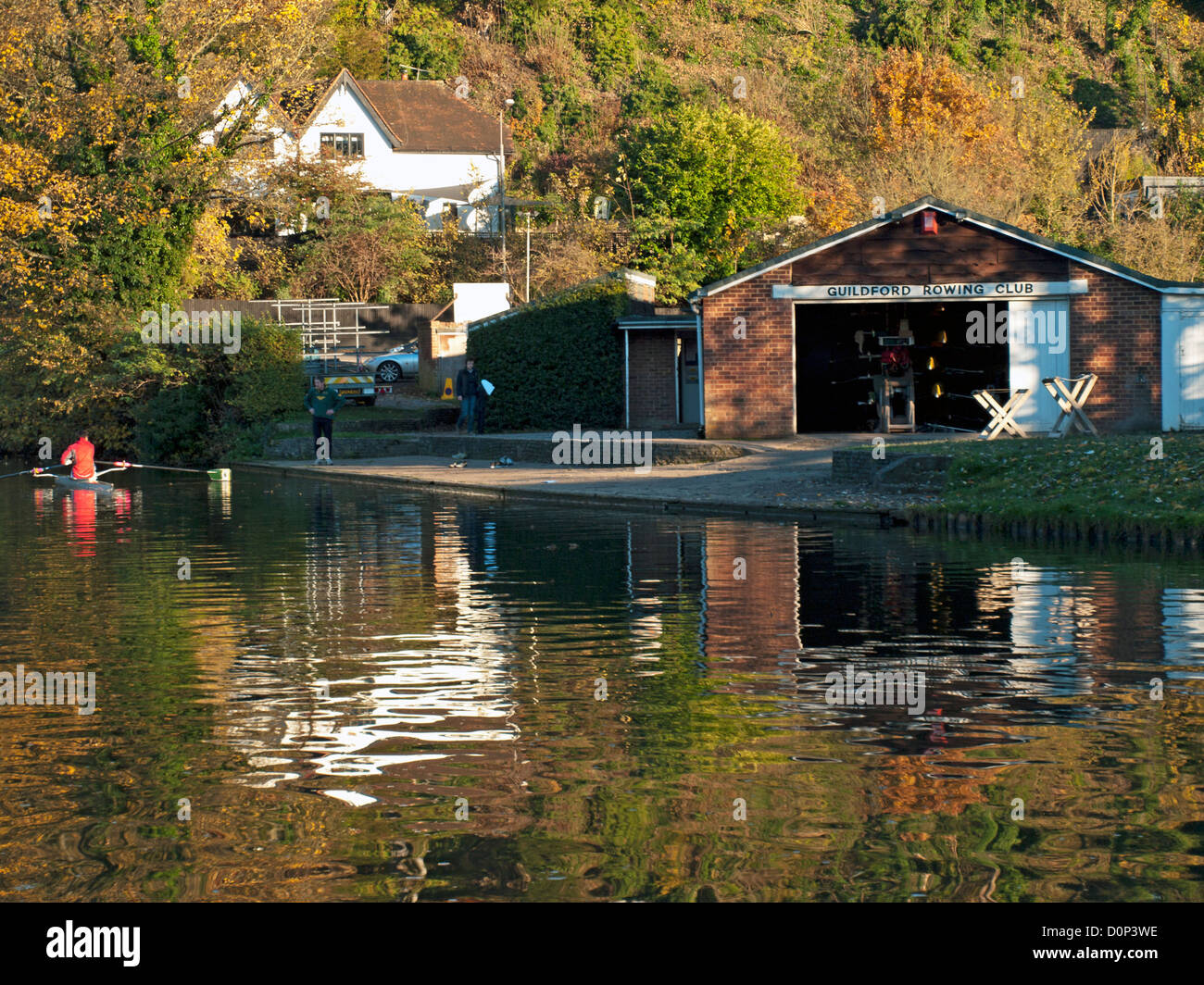 Guildford Rowing Club showing the River Wey, a tributary of the River ...