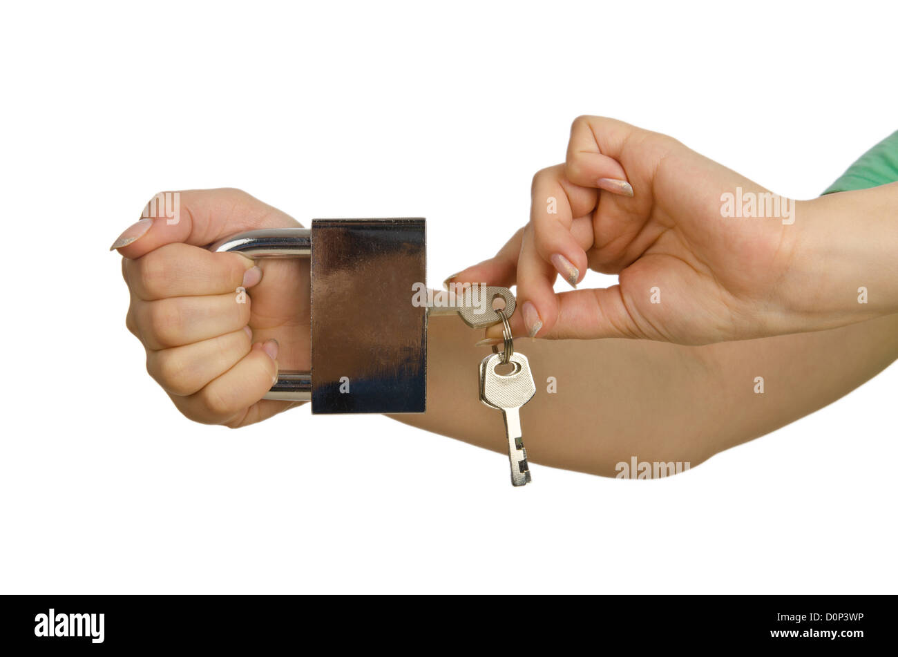 Hand with padlock isolated on white Stock Photo - Alamy