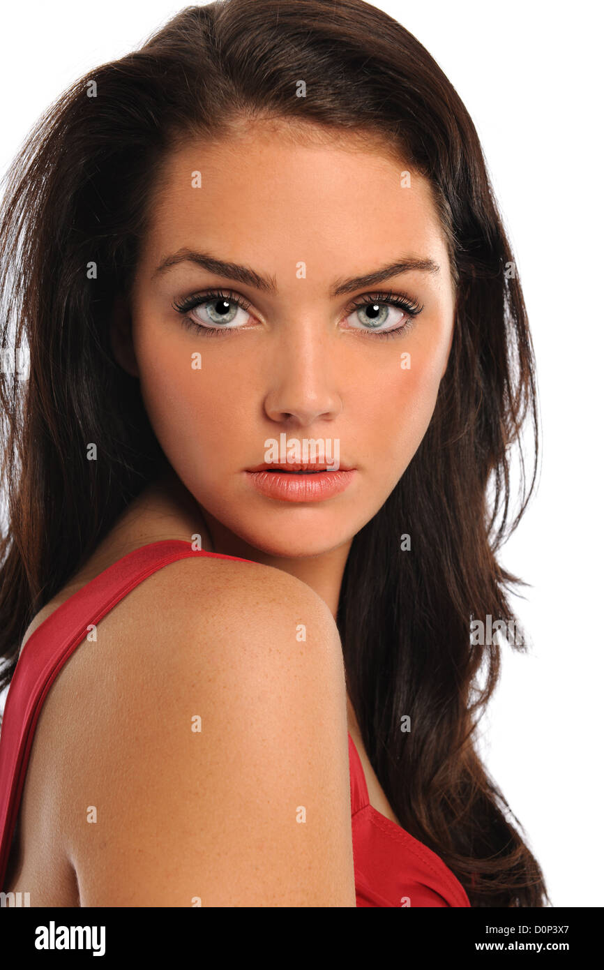 Portrait Of Beautiful Young Woman Isolated Over White Background Stock
