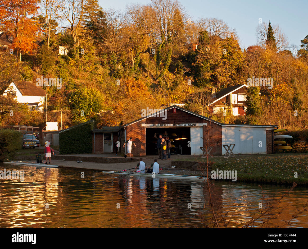 Guildford Rowing Club showing the River Wey, a tributary of the River ...