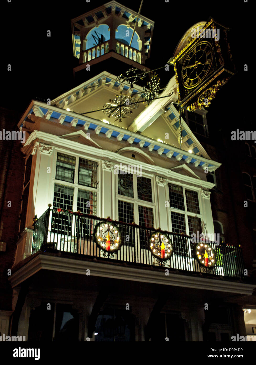 Guildford's landmark 17th Century clock at night, City Centre ...