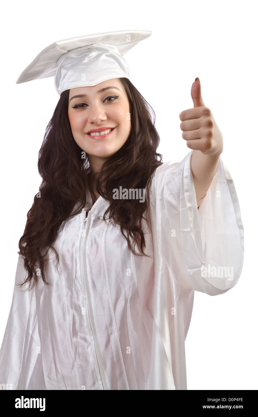 Happy graduate on white background Stock Photo - Alamy